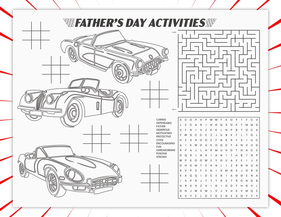 Fathers Day Printable Activity Sheet Coloring Puzzle Placemat for Kids ...