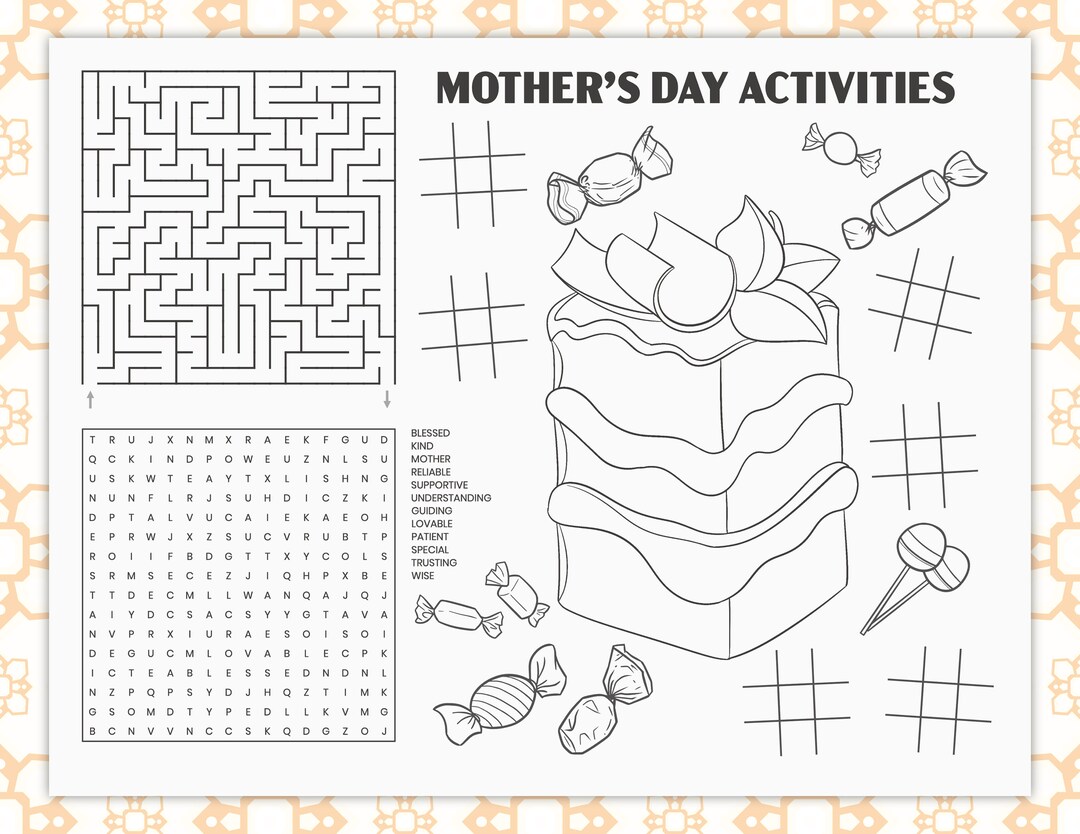 Mothers Day Printable PDF All Ages Party Games Activity Placemats Sheet ...