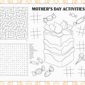 Mothers Day Printable PDF All Ages Party Games Activity Placemats Sheet ...