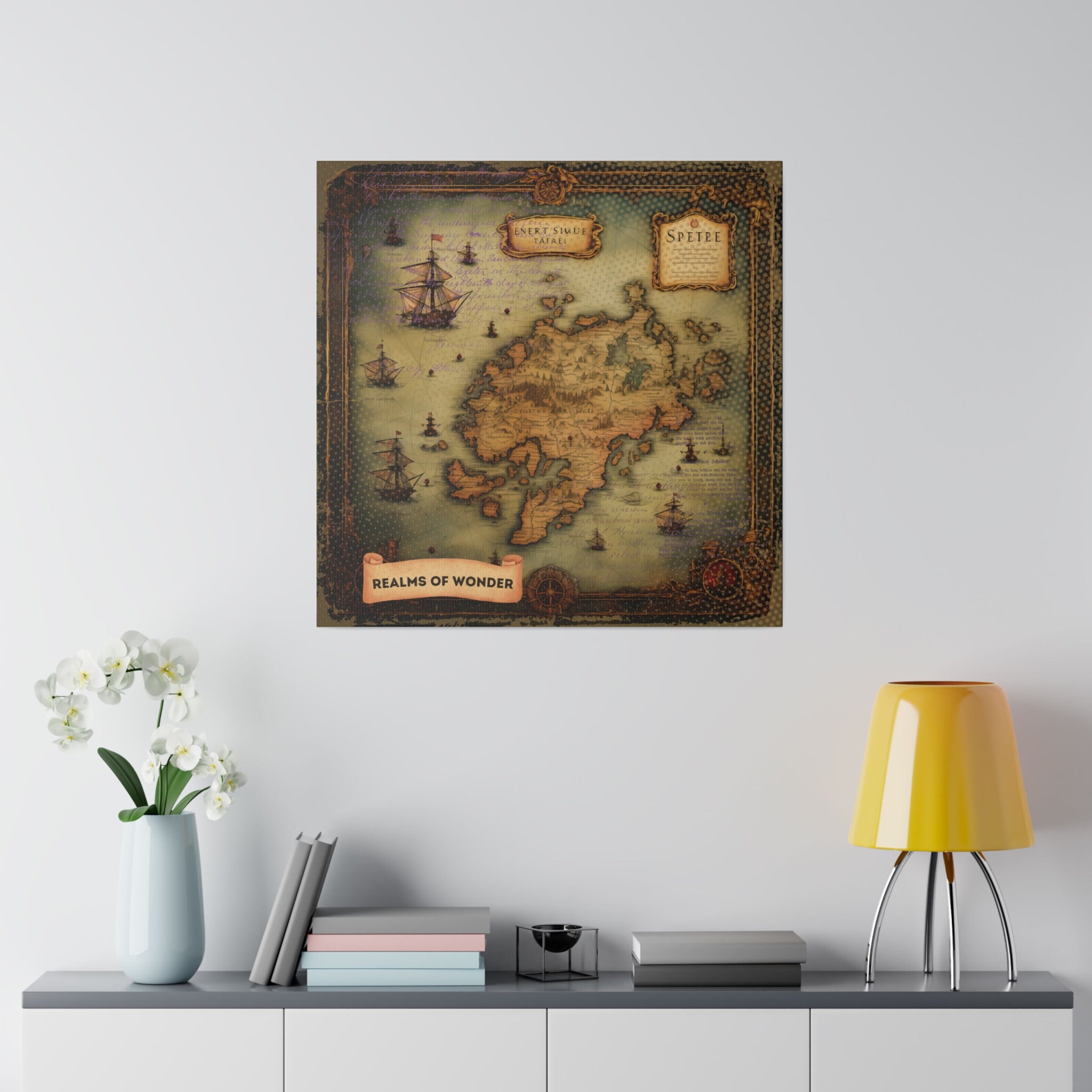 Fantasy & Adventure Map Wall Art Room Decor Matte Stretched Canvas ...