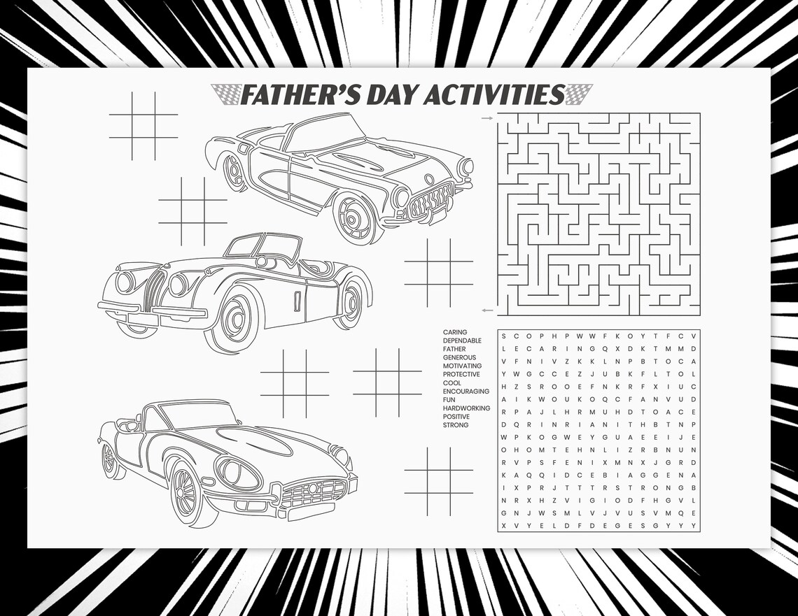 Fathers Day Printable Activity Sheet Coloring Puzzle Placemat for Kids ...