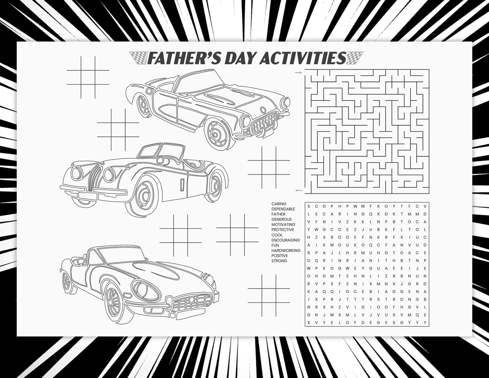 Fathers Day Printable Activity Sheet Coloring Puzzle Placemat for Kids ...