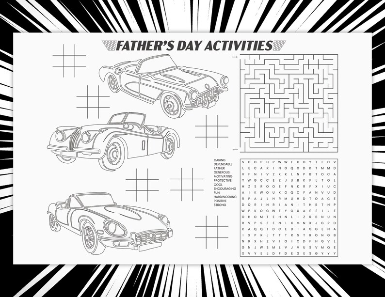 Fathers Day Printable Activity Sheet Coloring Puzzle Placemat for Kids ...