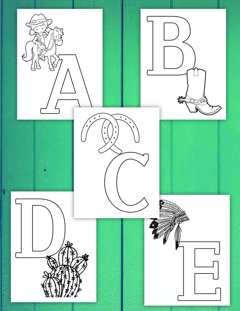 Preschool ABC Homeschool Activity Toddler Wild West Cowboy ABC Coloring ...