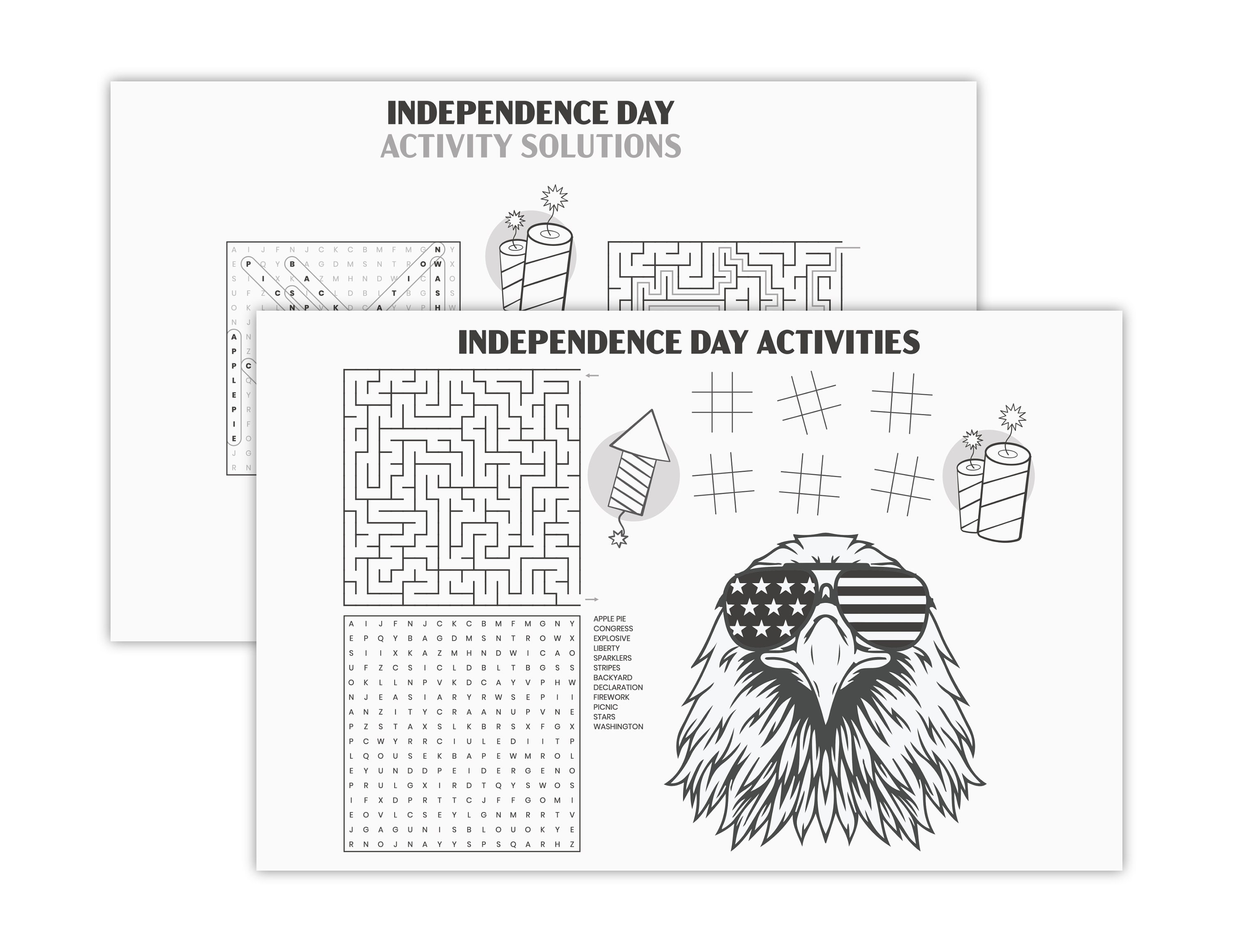 Independence Day Printable Placemats July 4th Party Activity Sheet ...