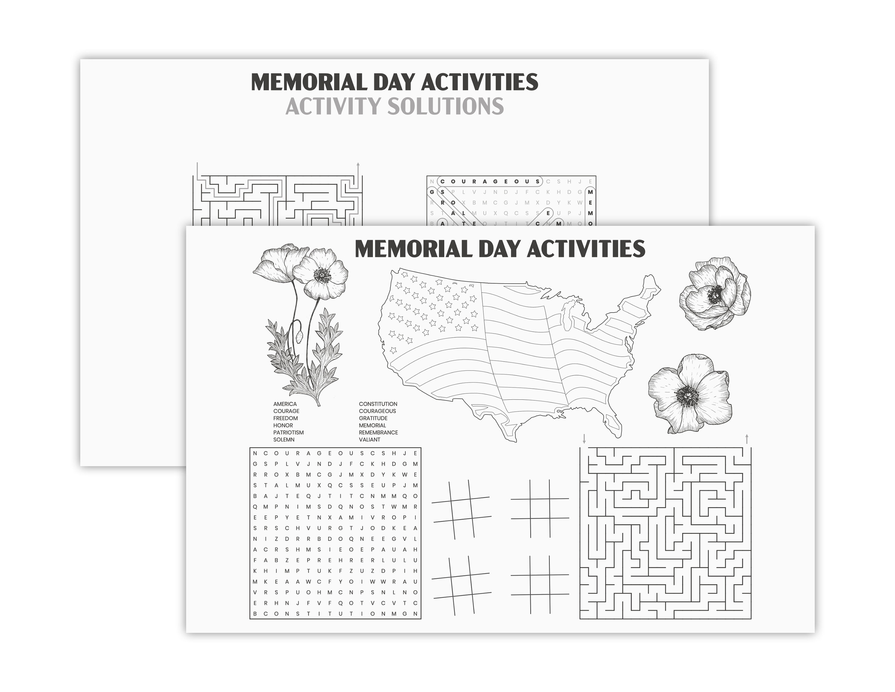 Party Printable Placemats Memorial Day Theme Celebration Fun Printable ...