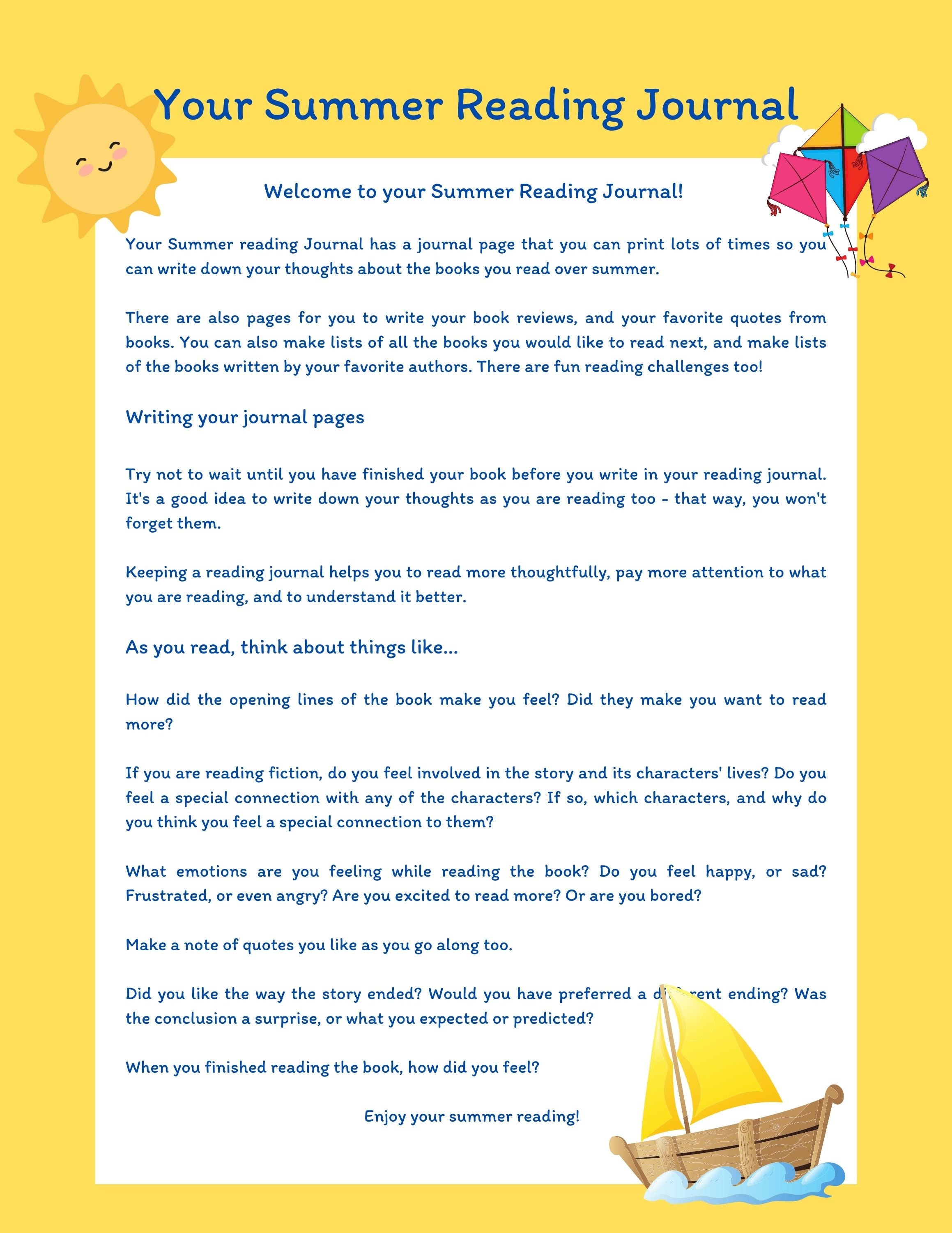 Summer Reading Journal Kids Reading Tracker Childrens - Etsy