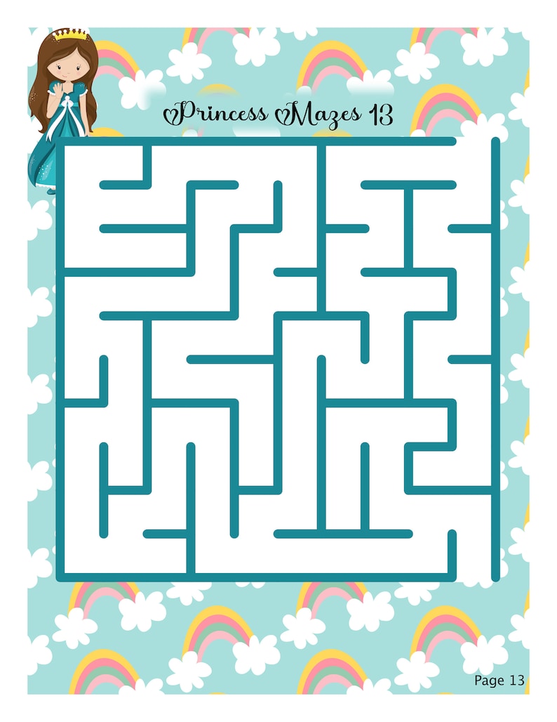 Princess Little Girls Cute Activities Themed Mazes Easy Level Medium Level Mazes Printable Party ...