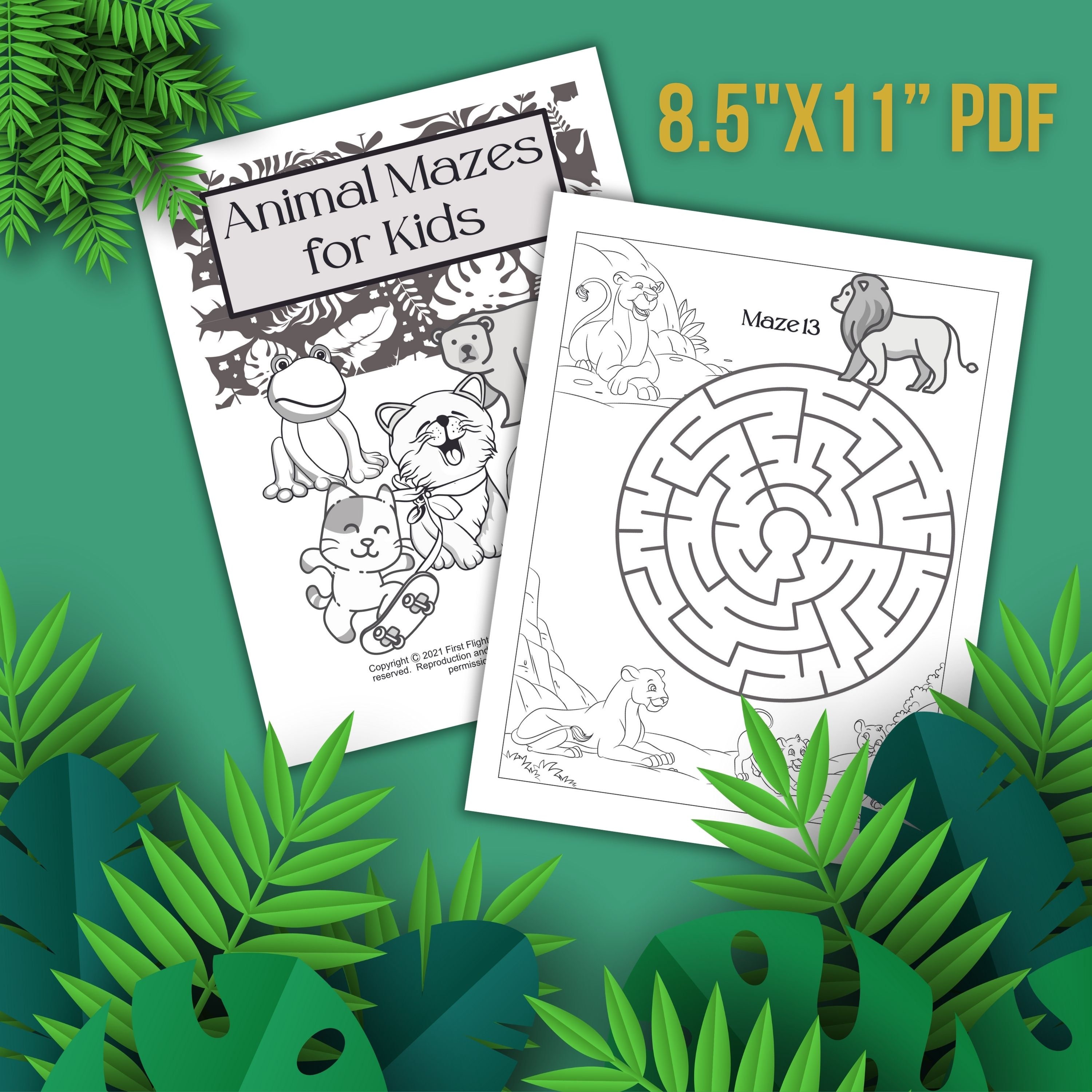 Kids Puzzle Book Activities Printable Fun Animal Themed Mazes for ...