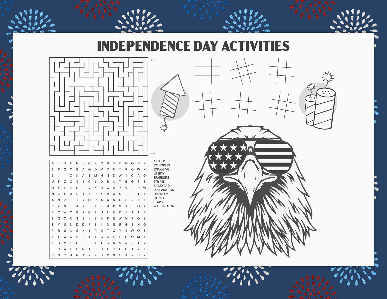 Independence Day Printable Placemats July 4th Party Activity Sheet ...