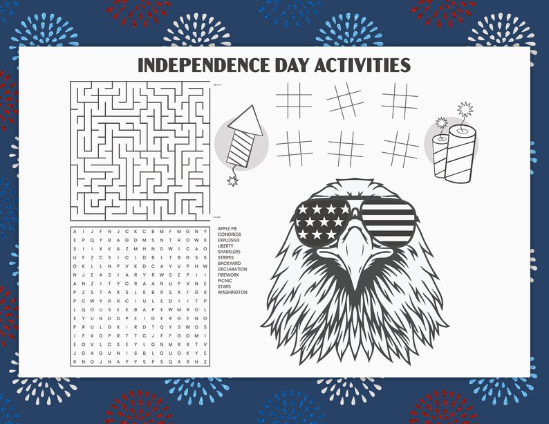 Independence Day Printable Placemats July 4th Party Activity Sheet ...