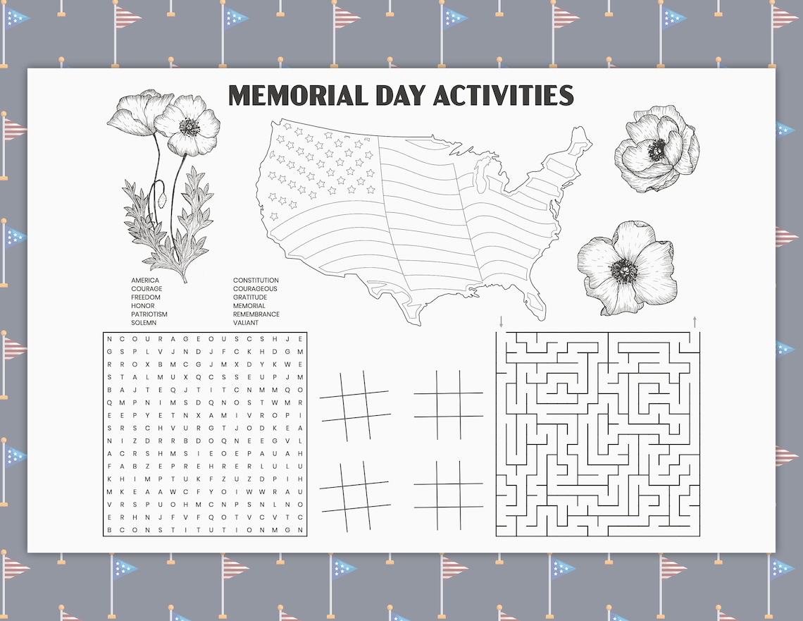 Party Printable Placemats Memorial Day Theme Celebration Fun Printable ...
