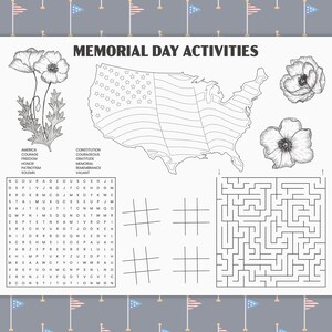 Party Printable Placemats Memorial Day Theme Celebration Fun Printable ...