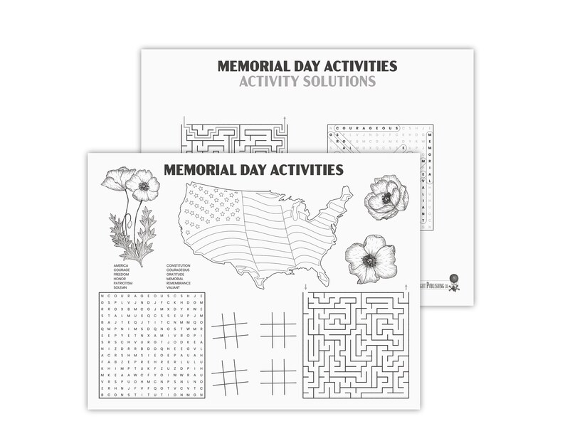 Party Printable Placemats Memorial Day Theme Celebration Fun Printable ...