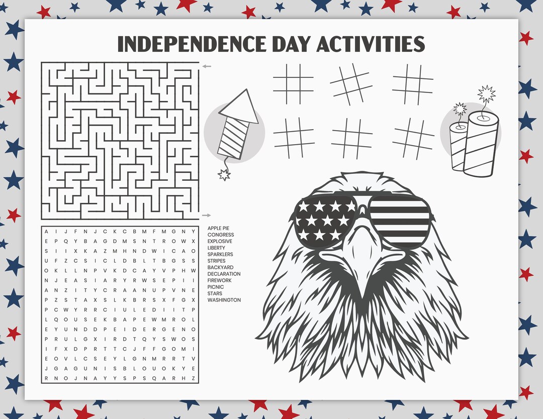 Independence Day Printable Placemats July 4th Party Activity Sheet ...