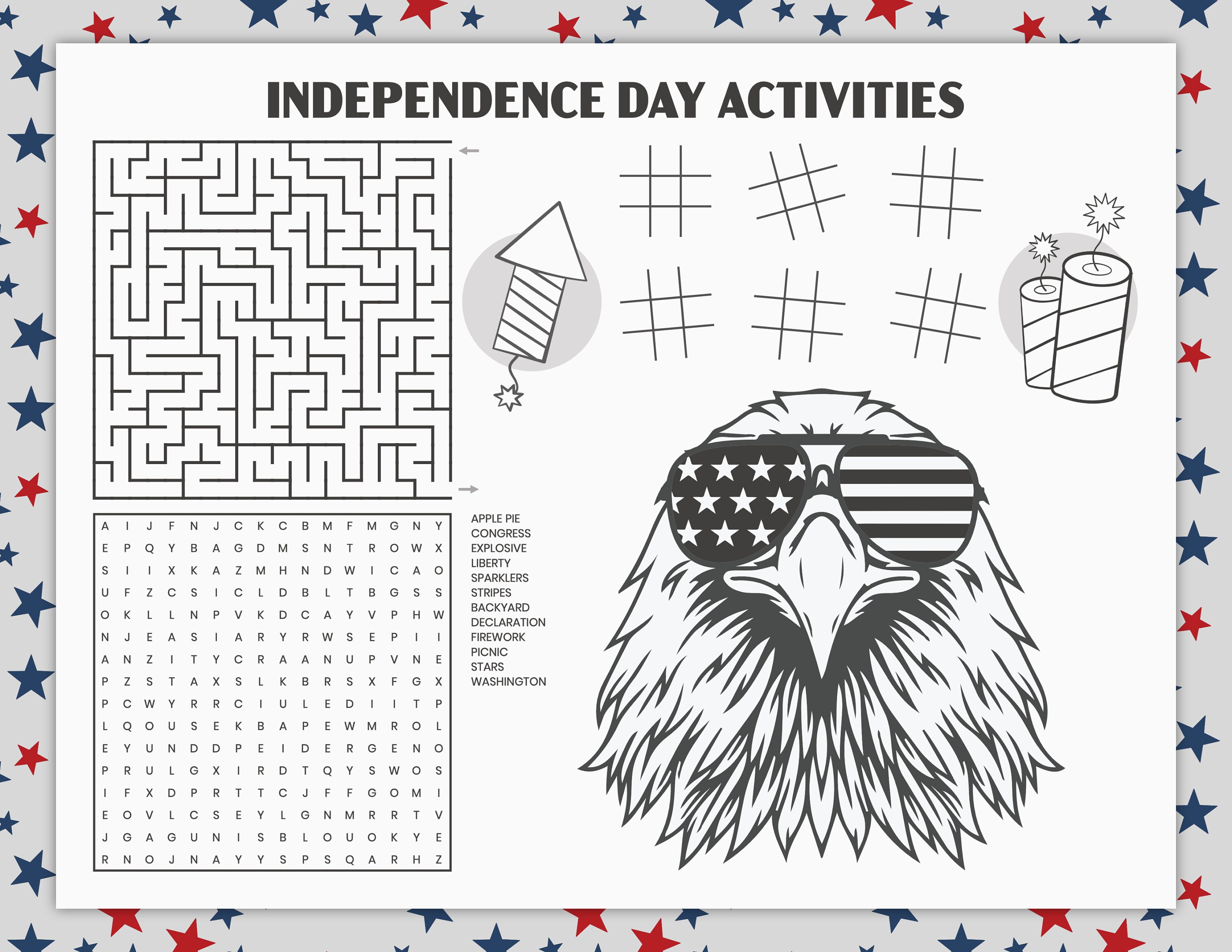 Independence Day Printable Placemats July 4th Party Activity Sheet ...