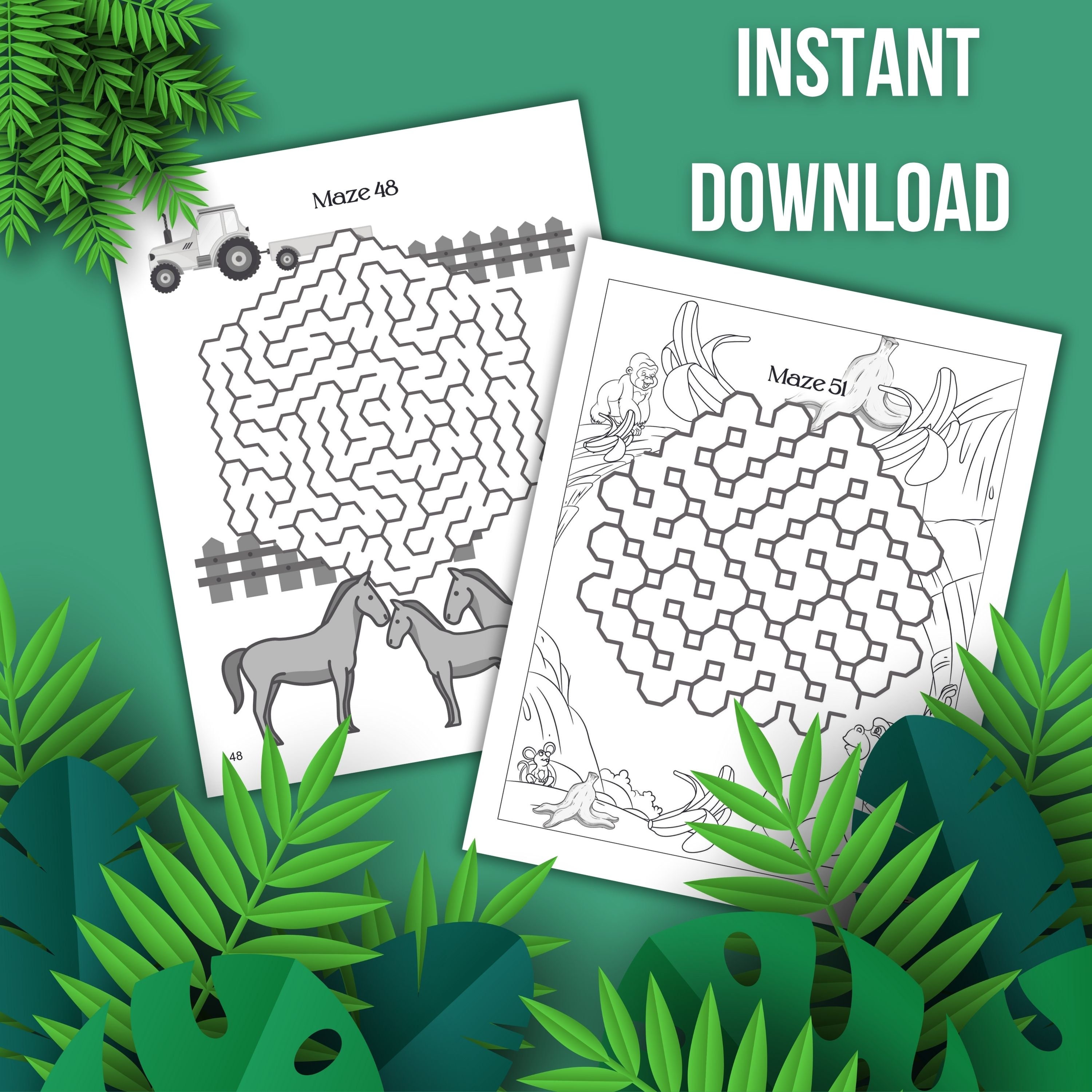 Kids Puzzle Book Activities Printable Fun Animal Themed Mazes for ...