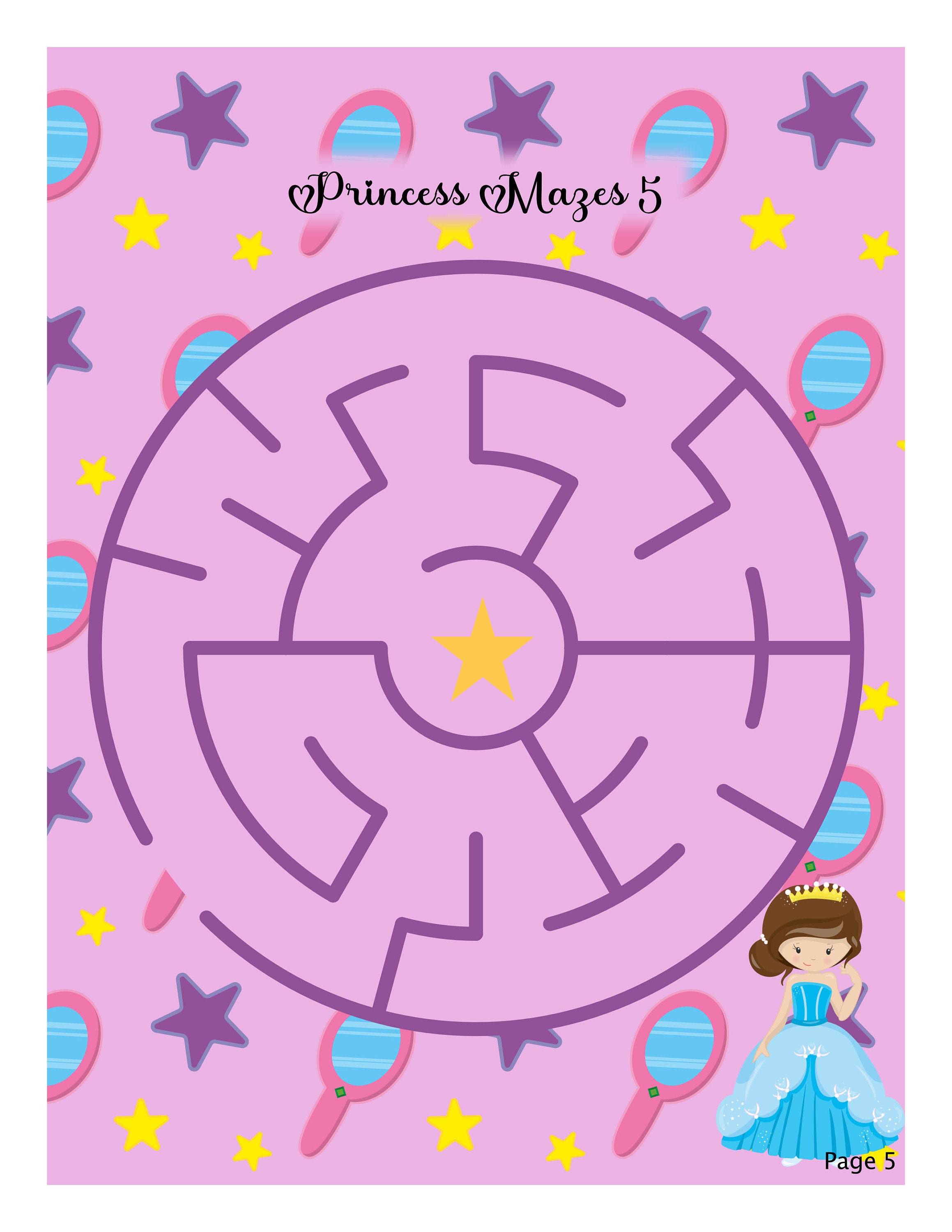 Princess Little Girls Cute Activities Themed Mazes Easy Level Medium ...