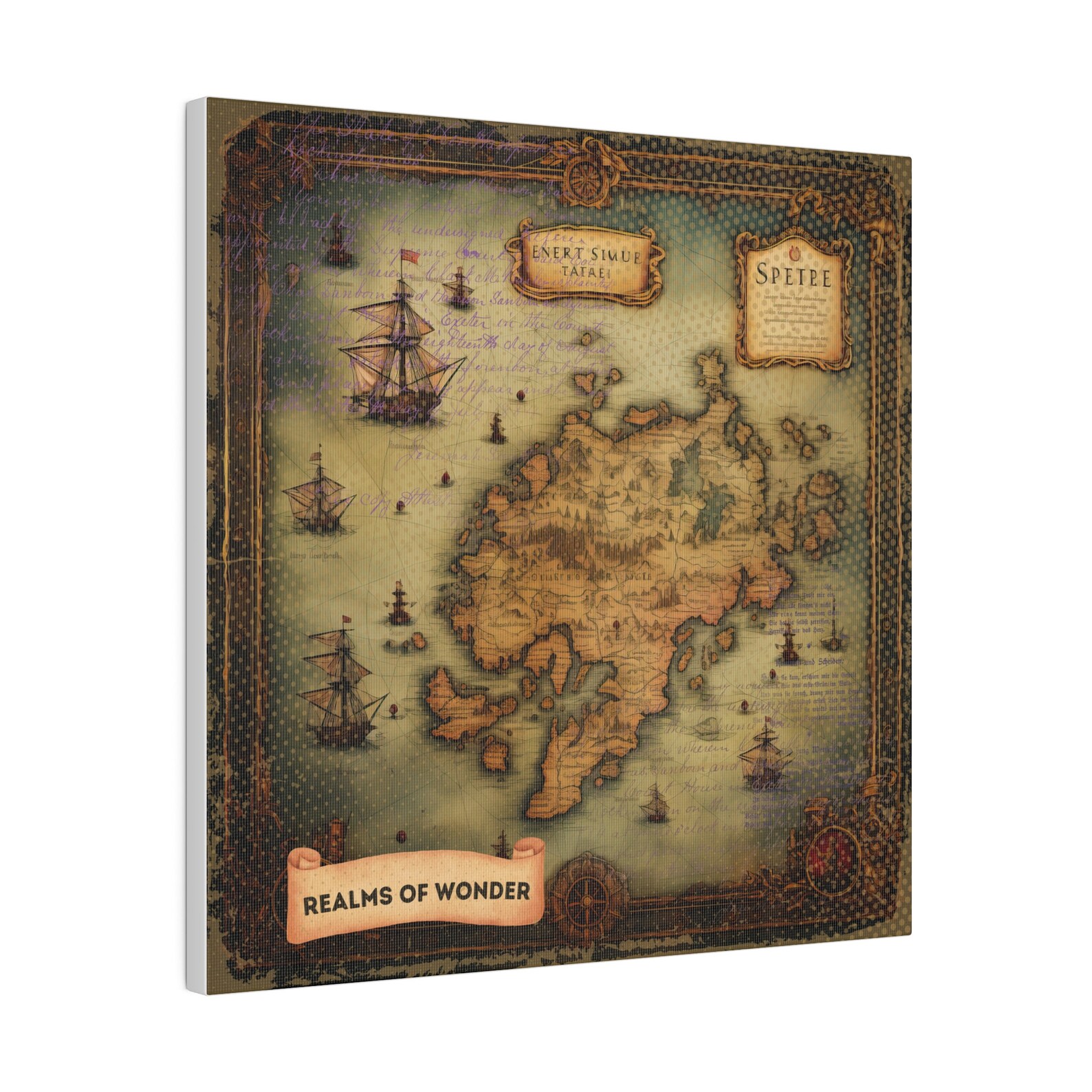 Fantasy & Adventure Map Wall Art Room Decor Matte Stretched Canvas ...