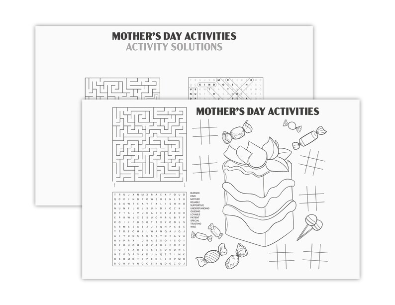 Mothers Day Printable PDF All Ages Party Games Activity Placemats Sheet ...