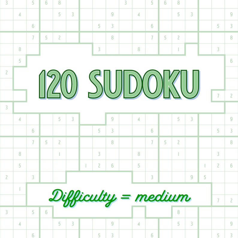 Sudoku Medium Level Printable PDF Difficult Puzzle Game Brain Games Fun ...