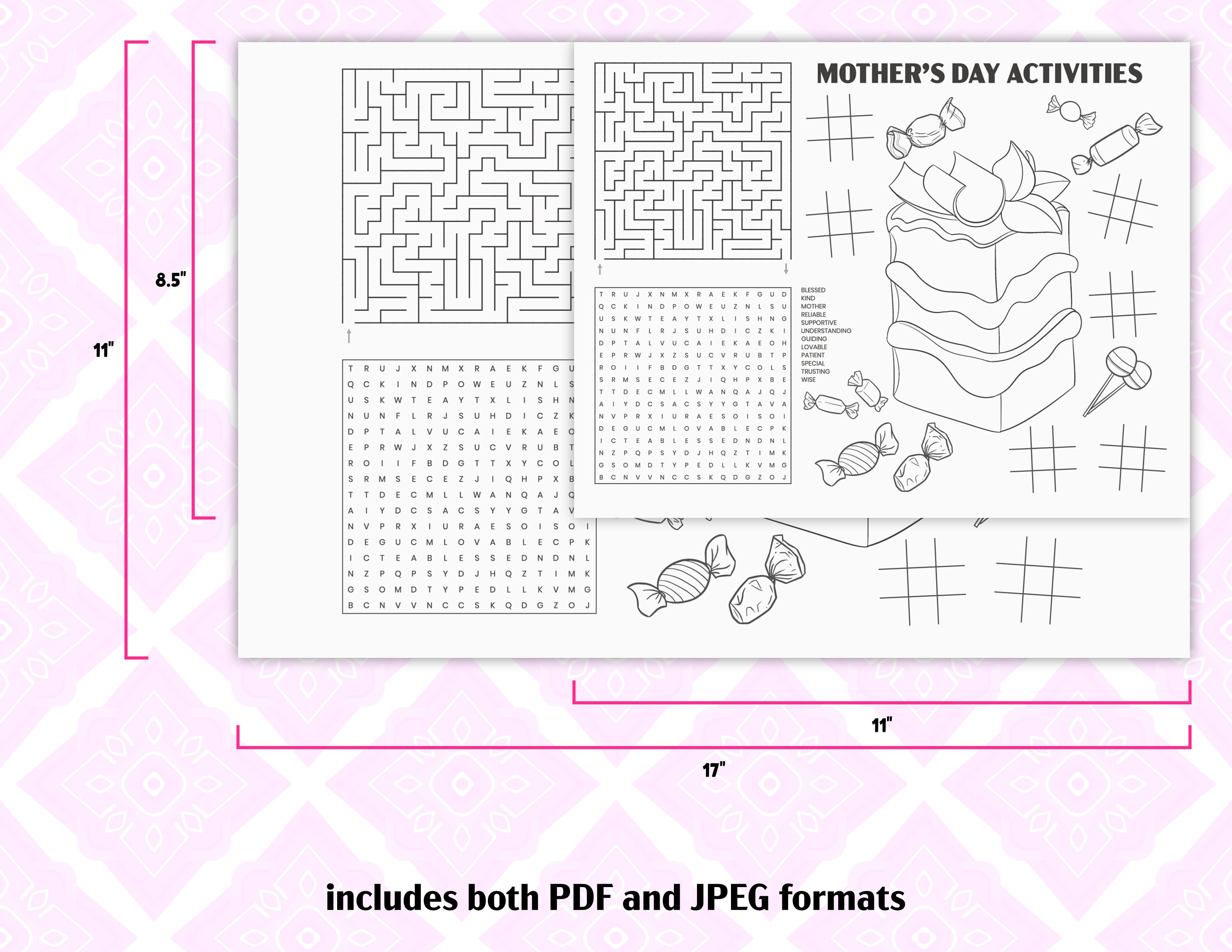 Mothers Day Printable PDF All Ages Party Games Activity Placemats Sheet ...