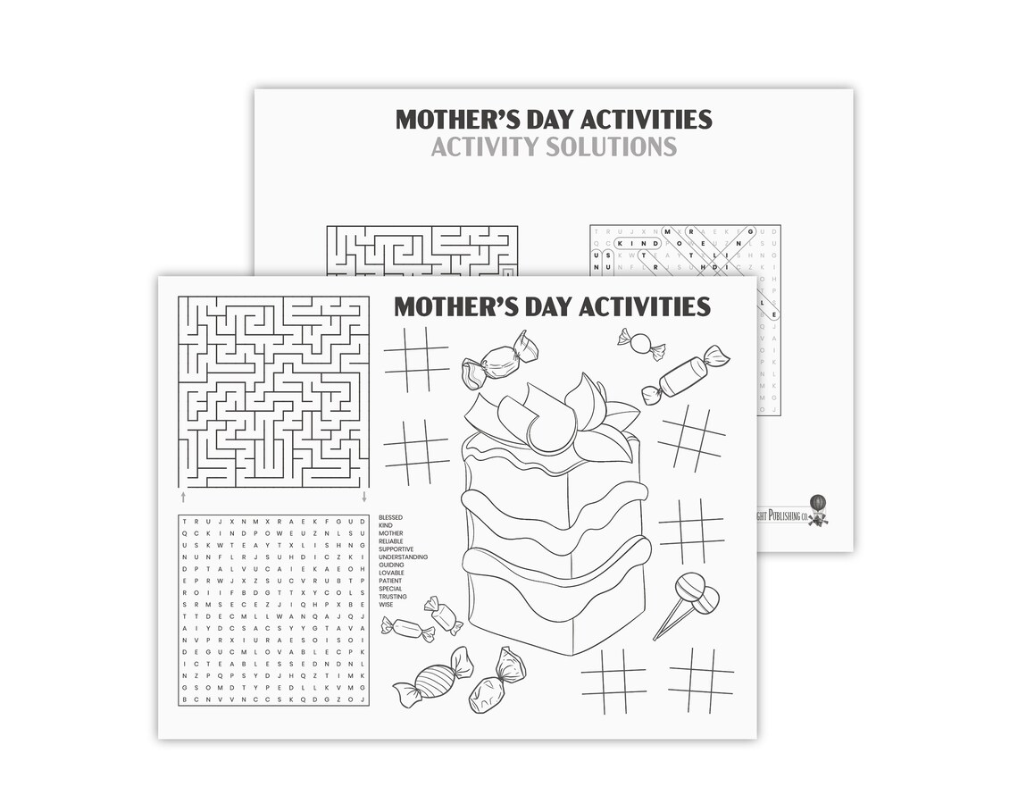 Mothers Day Printable PDF All Ages Party Games Activity Placemats Sheet ...
