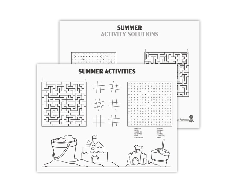 Summer Placemats Fun Printable Party Activity Sheet Coloring Puzzle ...