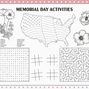 Party Printable Placemats Memorial Day Theme Celebration Fun Printable ...