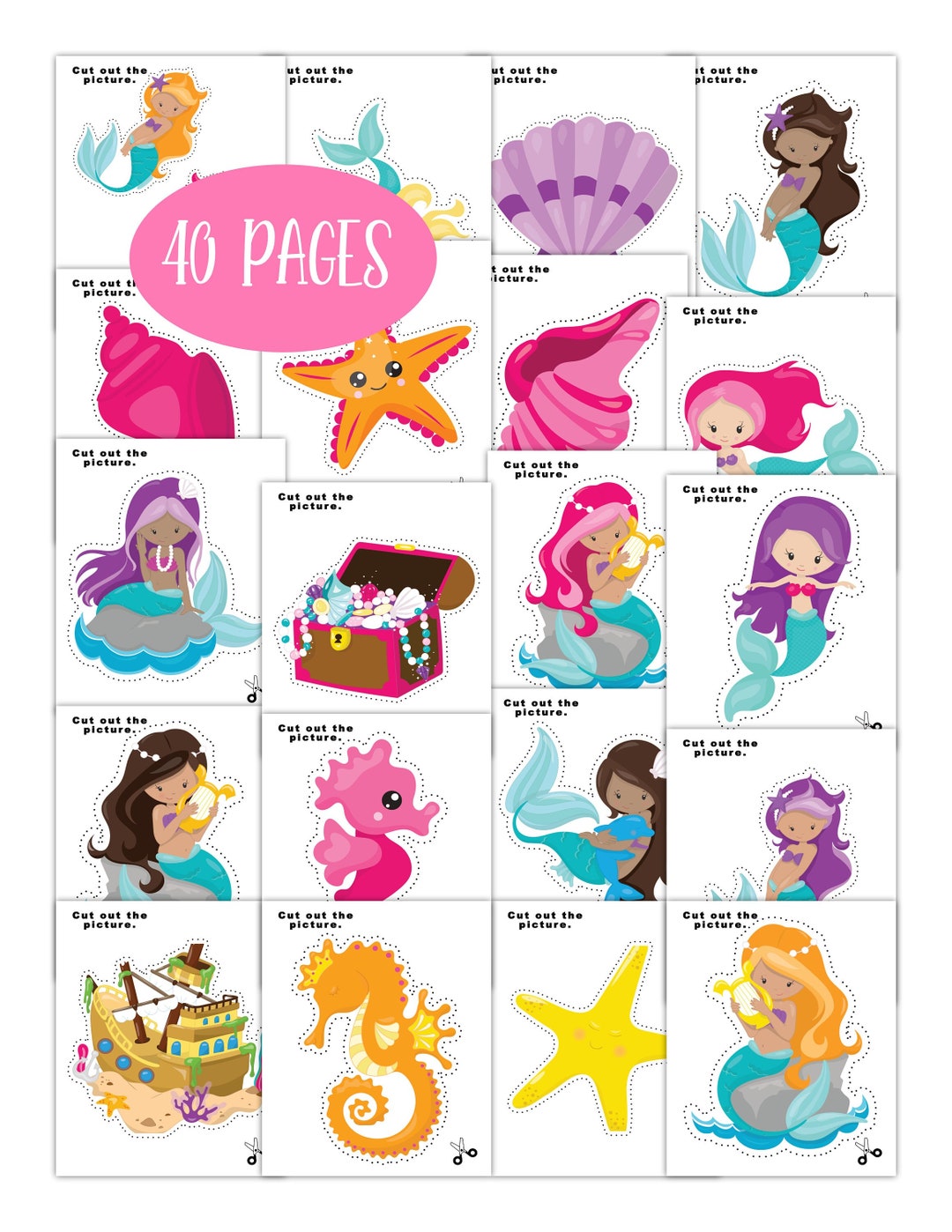 Preschool Cutting Practice Mermaid Themed Scissor Skills for Little ...