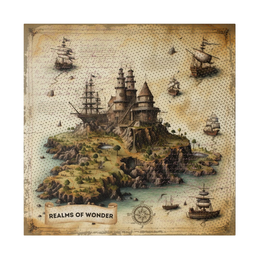 Fantasy & Adventure Map Wall Art Room Decor Matte Canvas Ships Island ...