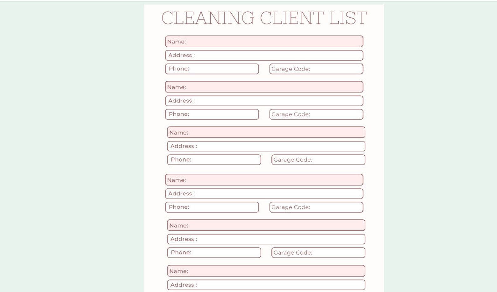 Editable Client List- PDF Download - Etsy