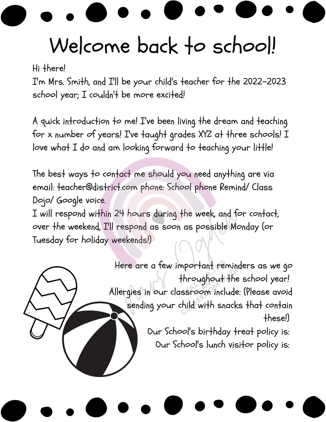 Summer Themed Welcome Back to School Letter Editable Template - Etsy