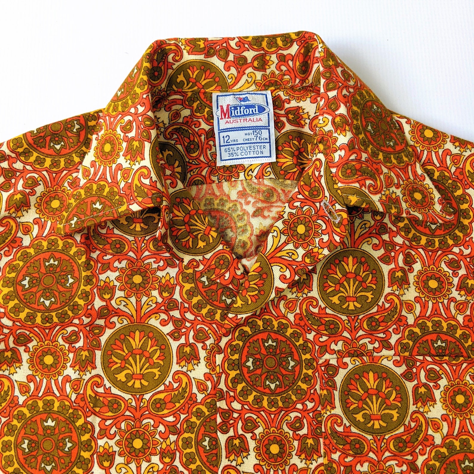 1970's Vintage Paisley Shirt Deadstock - Style #1 Orange - Etsy