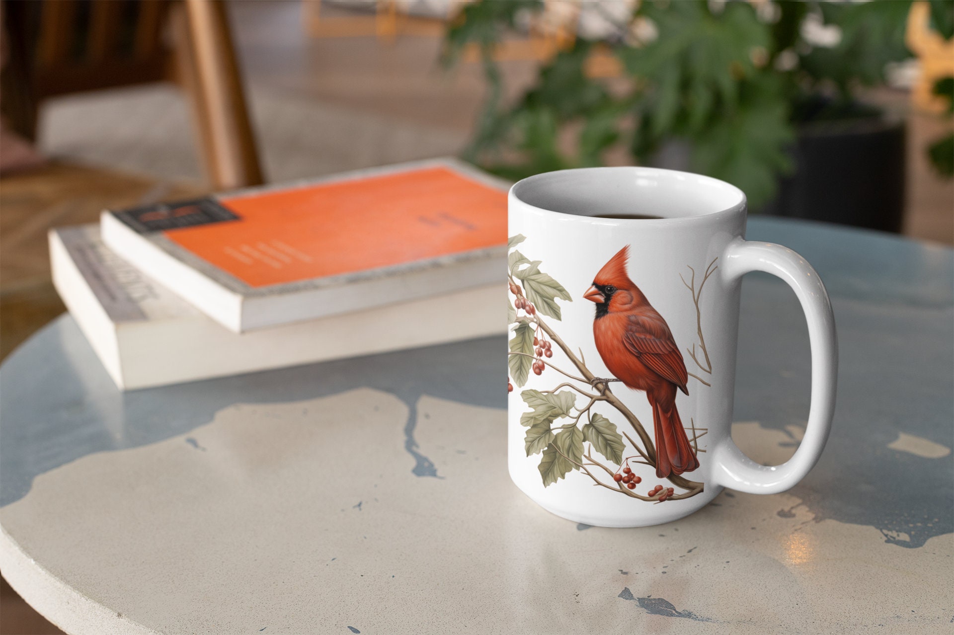 Cardinal Bird Mug, Bird Watcher Gift, Elegant Botanical Art Style ...