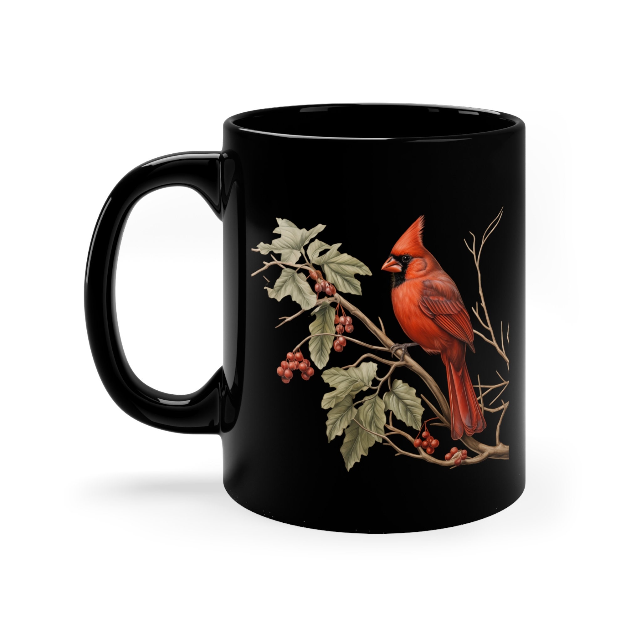Cardinal Bird Mug, Bird Watcher Gift, Elegant Botanical Art Style ...