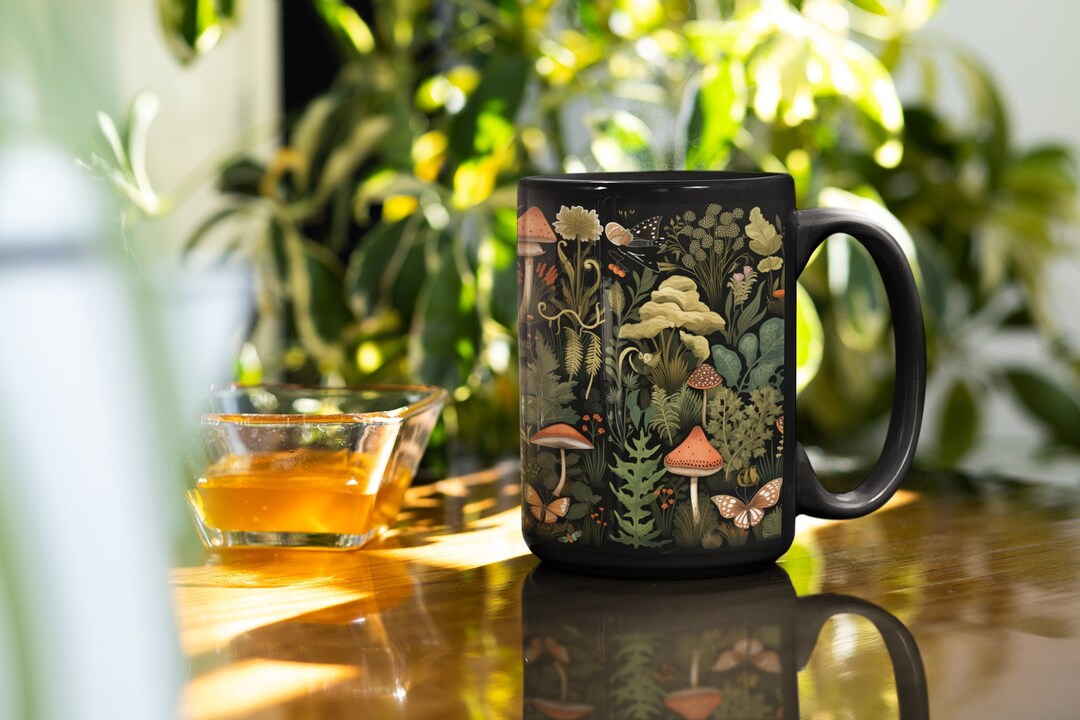 Vintage Cottage Core Mug, Forest Ferns & Mushrooms Design, Perfect for ...
