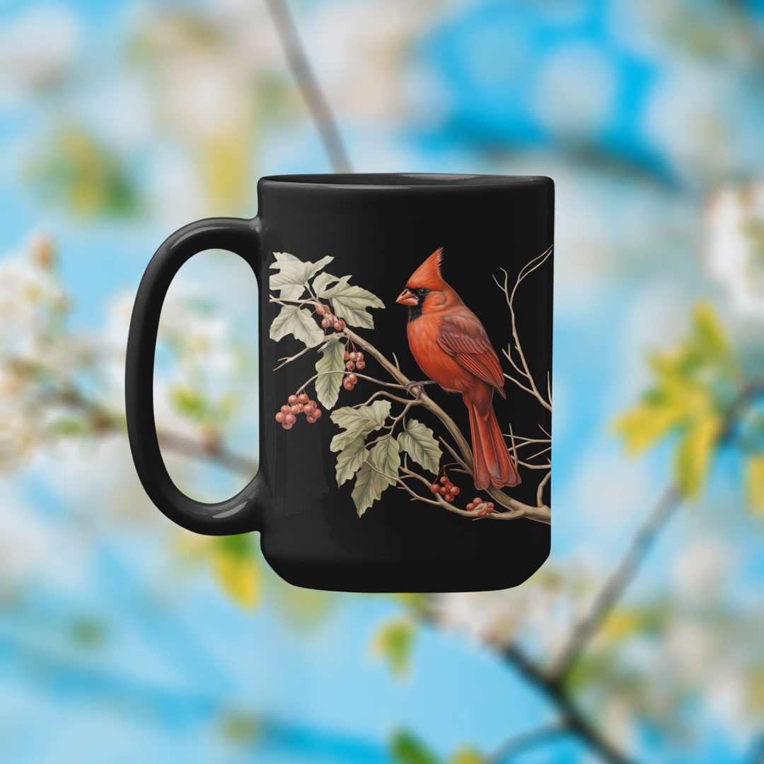 Cardinal Bird Mug, Bird Watcher Gift, Elegant Botanical Art Style ...