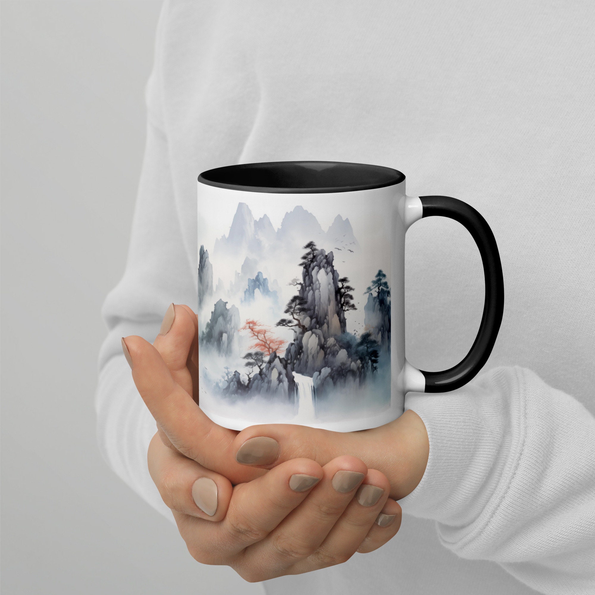 Chinese Landscape Art Mug, Mountain & Waterfall Painting, Zen Tea ...