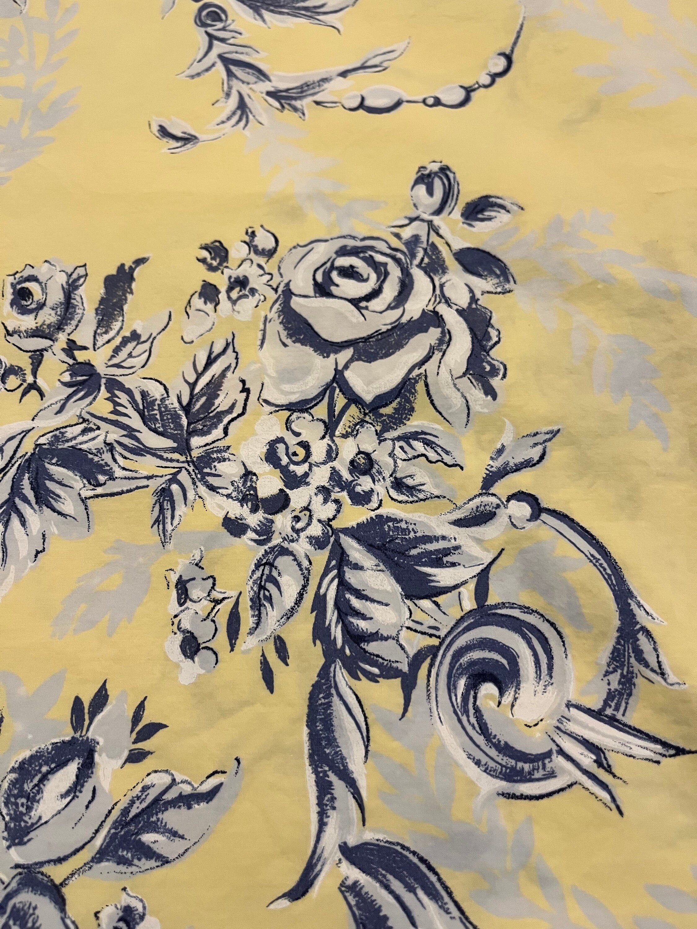 Pottery Barn Sham STANDARD Floral Blue Roses Scroll Yellow Cotton ...