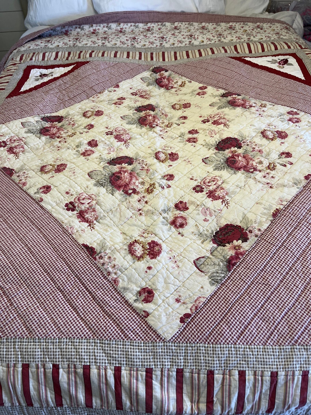 Waverly Handmade Patchwork Quilt FULL/QUEEN Norfolk Rose Floral ...