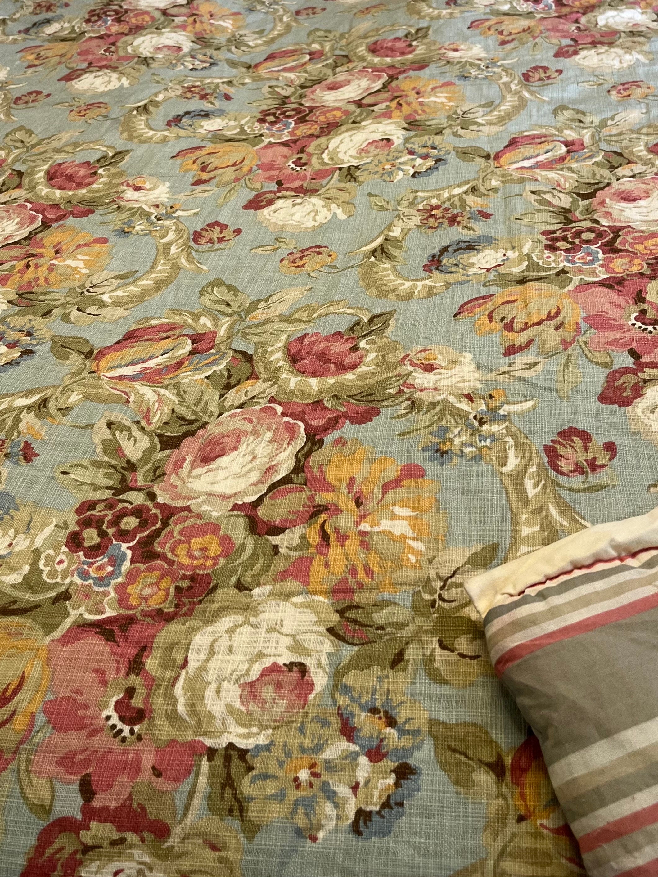 Waverly Comforter QUEEN Spring Bling LINEN BLEND Barkcloth Reversible ...