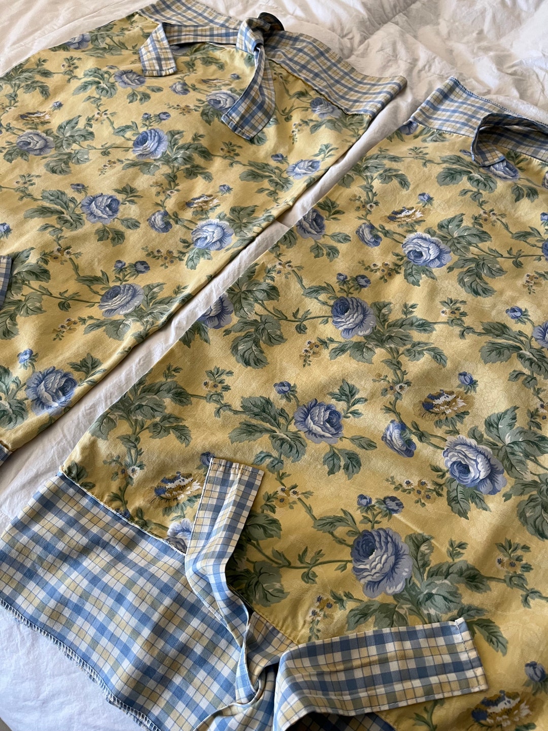 Waverly Shams KING Floral Blue Yellow Plaid Border Roses Ties - Etsy