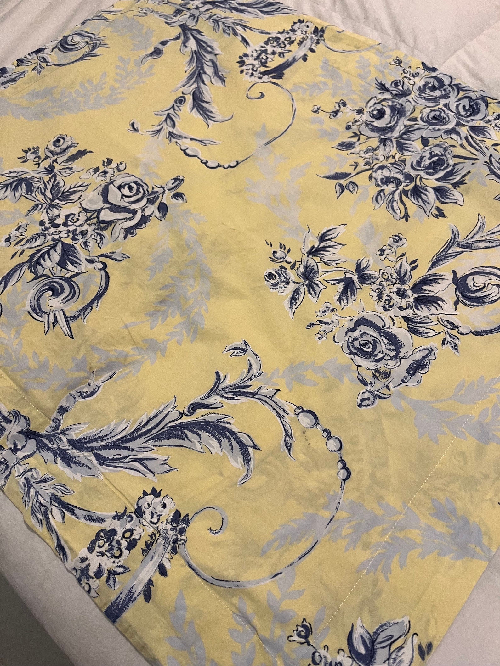 Pottery Barn Sham STANDARD Floral Blue Roses Scroll Yellow Cotton ...
