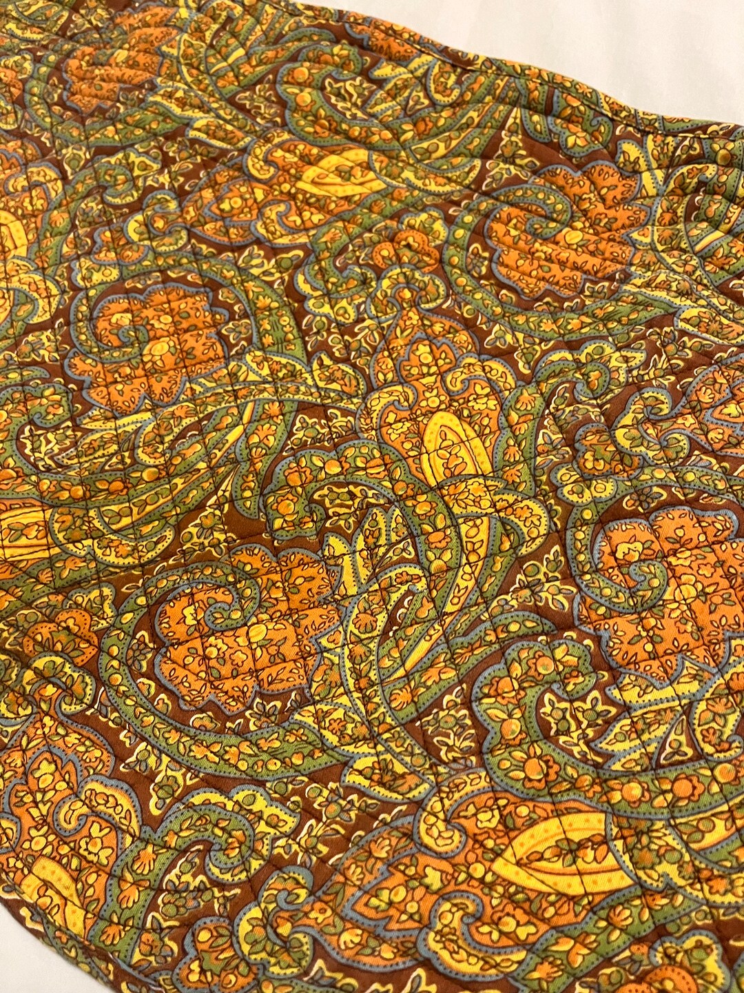 Laura Ashley TABLE RUNNER Paisley Floral QUILTED Orange Yellow Green ...
