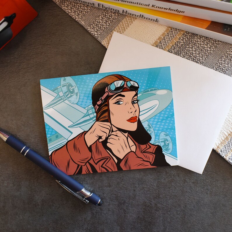 Pop Art Aviatrix Note Cards - Retro Female Pilot Stationery - Etsy