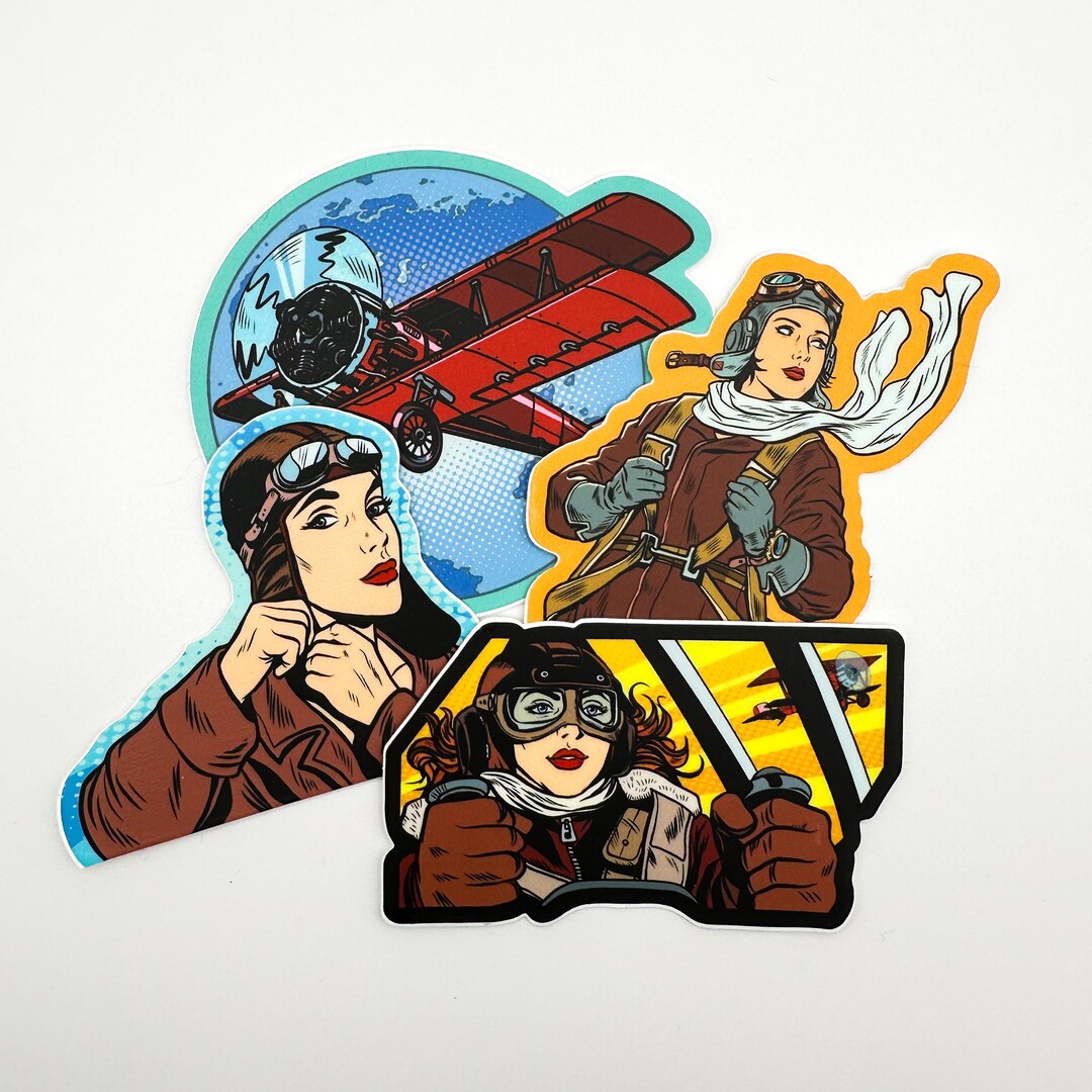 Pop Art Female Pilot Stickers - Set of Four - Etsy