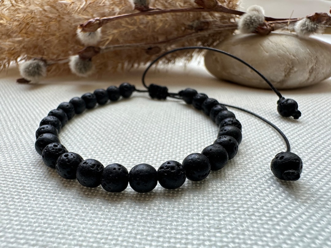 Black Lava Stone Adjustable Bracelet, Essential Oil Diffuser Bracelet ...