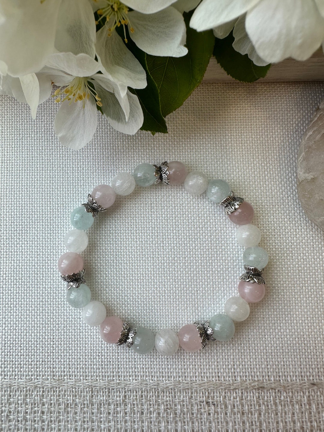 Fertility Crystals Genuine Gemstones Beaded Bracelet. Rose Quartz ...