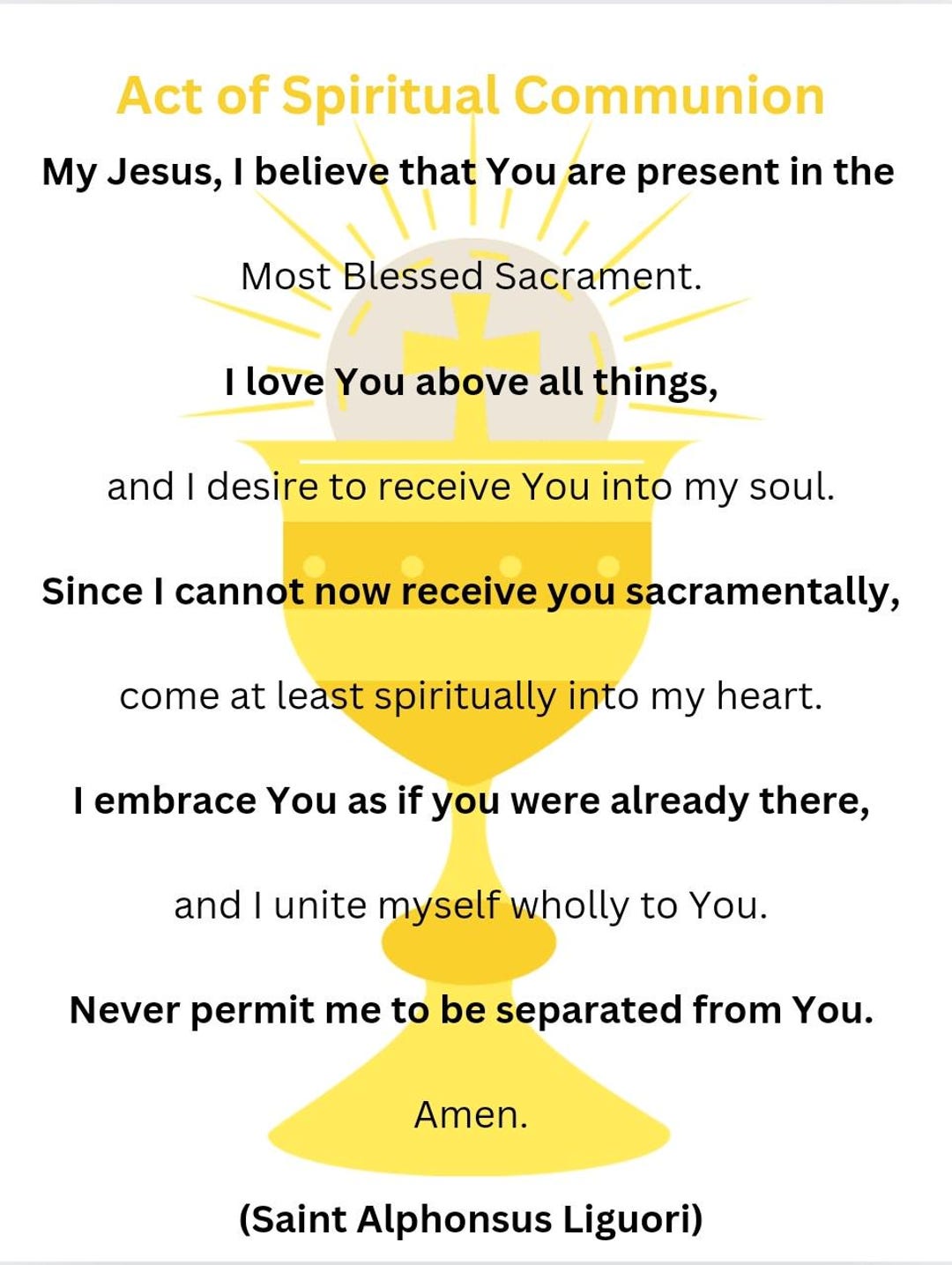 Act of Spiritual Communion Digital Download - Catholic Kids Prayer ...